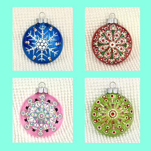 Dot art Christmas ornaments – Turquoise Valentine
