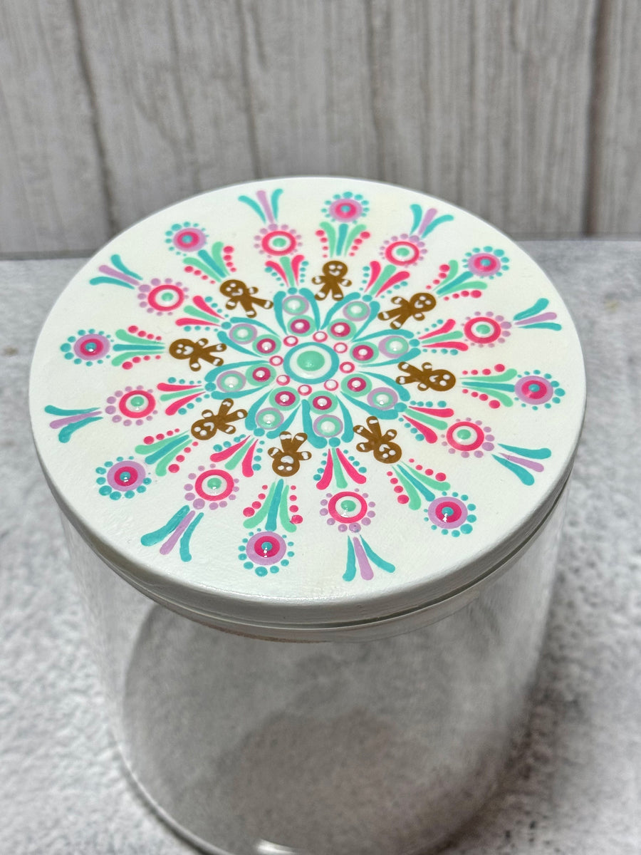 Dot art gingerbread stash jar – Turquoise Valentine