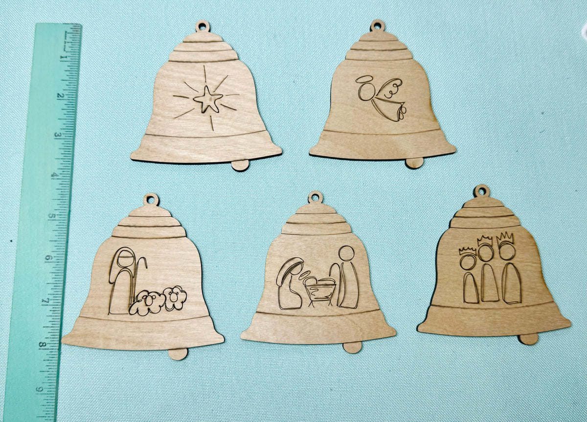 Set of 5 nativity bell ornaments DIY kit – Turquoise Valentine